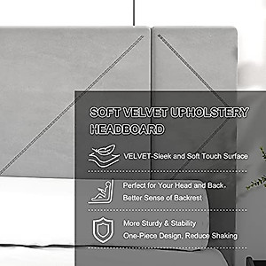 Flolinda Queen Size Bed Frame, Upholstered Queen Bed Frame with Tufted Velvet Headboard, Mattress Foundation, Strong Wood Slat Support Double Bed Frame, No Box Spring Needed, Easy Assembly, Grey