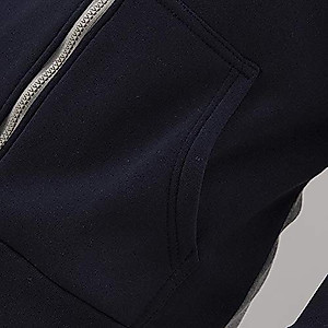 Mens Zipper Hooded Sweatshirts, Thenlian Men‘s Long Sleeve Autumn Winter Patchwork Zipper Pocket Hoodies Top Blouse(Navy, XXL)