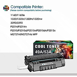 Cool Toner Compatible Q5949A Toner Cartridge Replacement for HP 49A Q5949A 49X Q5949X 53A Q7553A for HP 1320 1320n P2015 P2015dn P2014 3390 1160 P2015d 1320tn Toner Printer (Black, 2-Pack)