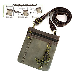 Chala Gemini Vegan Leather Crossbody Bag "Dragonfly" Stone Gray