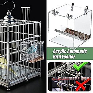 Automatic Bird Feeder No Mess Bird Cage Pet Feeder Seed Food Container for Parakeet Canary Cockatiel Parrot Finch Canary Acrylic (Small)