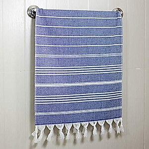 4 Pack Turkish Hand Towels for Bathroom - 100% Cotton Decorative Towels for Bathroom and Kitchen - Hand Towel Set of 4-18 x 40 inch (Navy Blue)