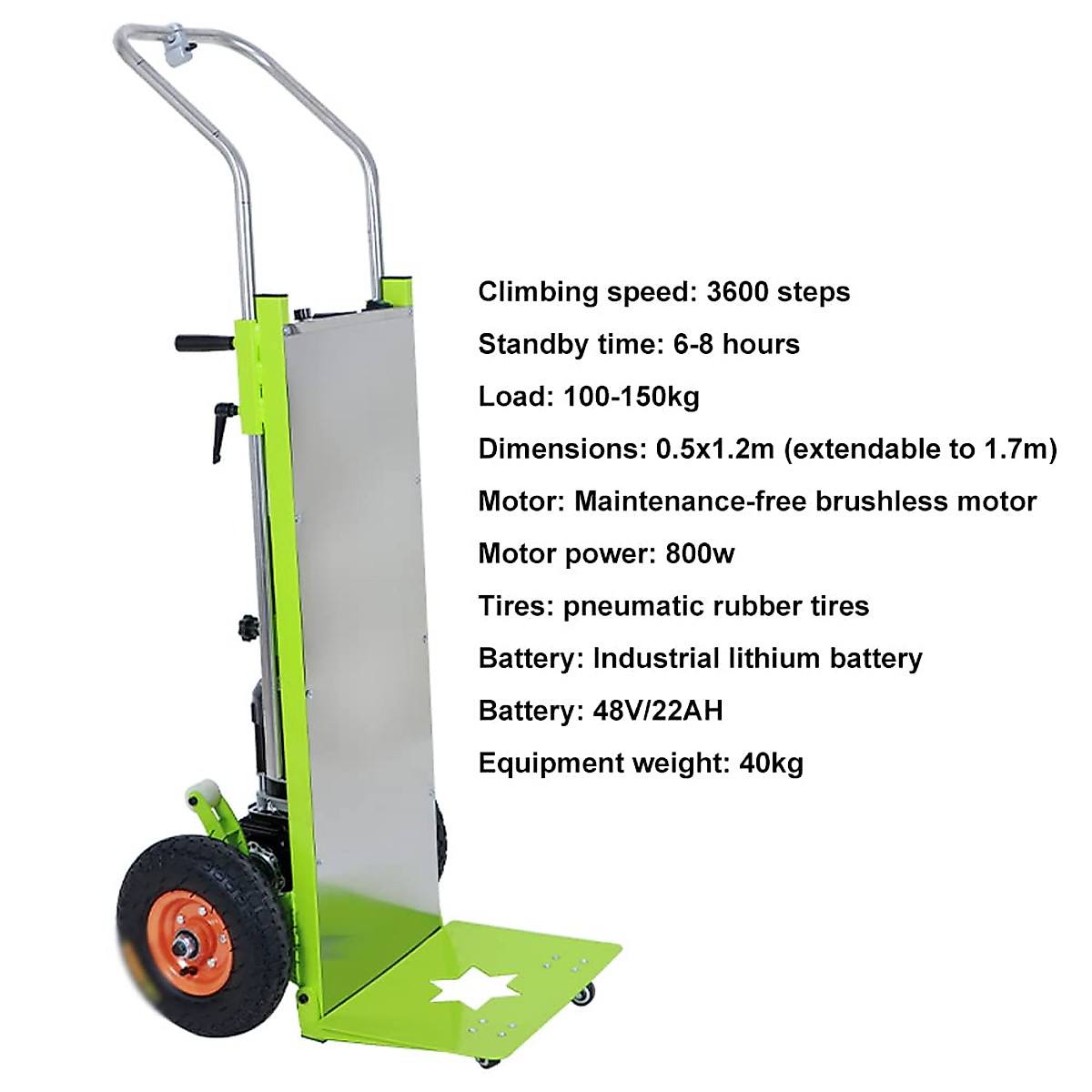 MIIKHI Electric Stair Climber Cart, Labor-Saving Hand Truck up and Down Stairs with Load 150Kg, Stepless Speed Regulation Trolley with Removable 48V / 22Ah Battery/Green/800W (Green 800W)