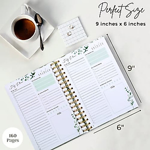 Daily Planner with Spiral Binding,6x9 Inches Undated Planner (To Do List),Greenery Design Daily To Do Planner, Habit Trackers, Time Management and Productivity Organizer