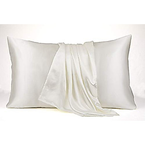 Lanest Housing Satin-Silk Pillowcase King, White Satin Pillowcase for Hair and Skin, Breathable, Super Soft, Cooling Pillow case King Size, Ivory White