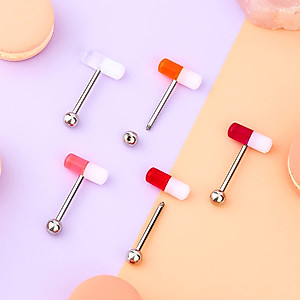 Melighting 10Pcs Pill Tongue Rings 14G Surgical Steel Tongue Piercing with Mix-Color Uv Shaped Tongue Ring with Ball Tongue Piercing Jewelry for Women Men Set