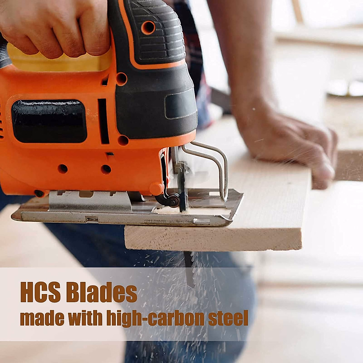 48pcs Jigsaw Blades, Contractor Assorted T Shank Jig Saw Blades Set, Multi-Purpose HCS/HSS Saw Blades for Wood, Plastic, Metal Cutting