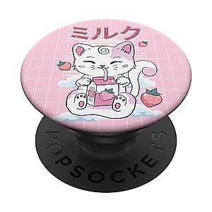 Japanese Aesthetic Kawaii Cat Strawberry Milk Carton PopSockets Standard PopGrip