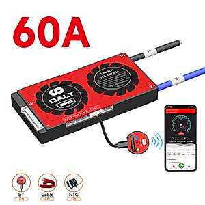 Daly Programmable Configurable Smart BMS 16S 48V 60A UART LiFePO4 Battery Protection Board with Balance Leads Wires BMS for 18650 Battery Pack 48V DIY