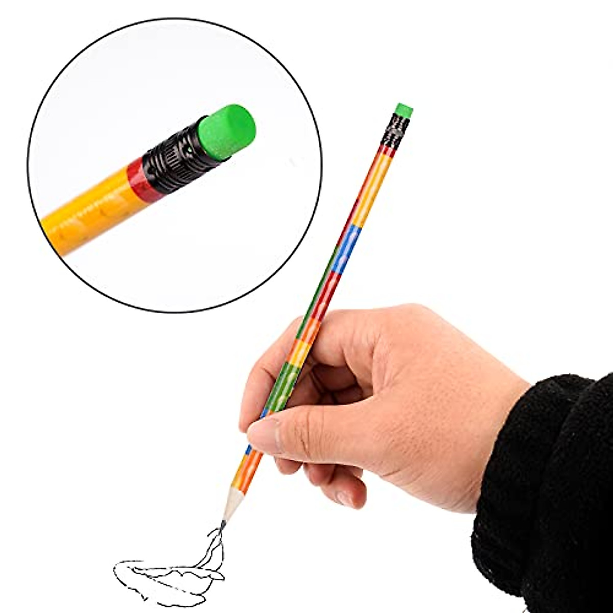 Kolewo4ever 200 Pieces Building Block Wood Pencils Colorful Round Pencils with Top Erasers Kids Birthday Goody Bag Bulk Filler for Exams, School, Office, Sketching and Learning Activities (200)