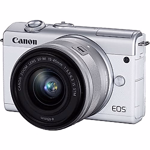 Canon EOS M200 Mirrorless Camera with 15-45mm and 55-200mm Lenses (White) (3700C009) + Filter Kit + 2 x 64GB Card + Charger + 2 x LPE12 Battery + Card Reader + More (Renewed)