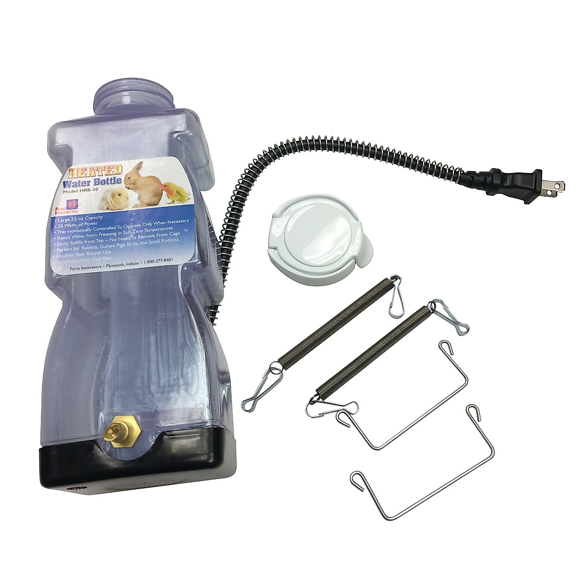 Farm Innovators Model HRB-20 Heated Water Bottle for Rabbits, 32-Ounce, 20-Watt, 4.2 x 4.2 x 11.5 inches ; 1 pounds, White