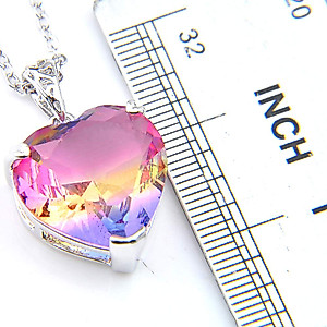 Luckyshine Love Heart Fire Rainbow Mystic Tourmaline Silver Fashion Pendants Necklaces