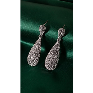 Moonstruck Costume Jewelry Diamond Studded Metal Drop and Dangle Crystal Teardrop Earrings for Women Wedding Party(Silver)