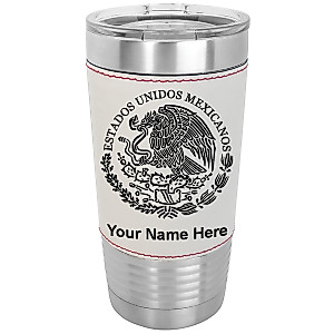 LaserGram 20oz Vacuum Insulated Tumbler Mug, Flag of Mexico, Personalized Engraving Included (Faux Leather, Baseball Style)