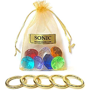 More Toys SONIC - Seven Chaos Emeralds Gems & Five Power Rings - In a Gift Bag - by Ace Trendz