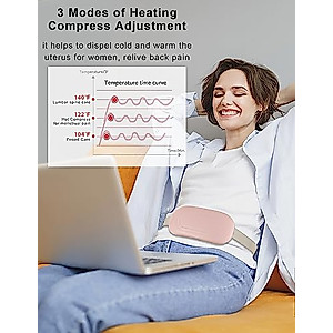JZLUCKY Portable Heating Pads for Cramps, Fast Large Menstrual Heating Pads with 3 Heating Level and 3 Massage Mode, Cordless Heating Pads for Low Back,Belly Pain Relief Gift for Women Girl(Pink)
