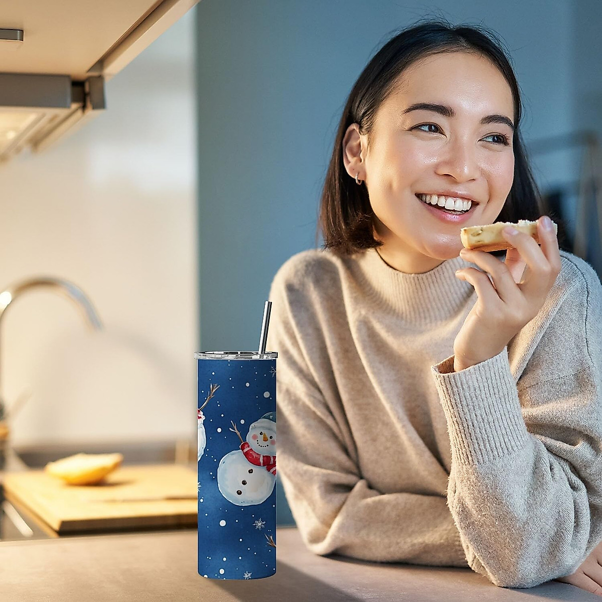 Medpol Christmas Snowman tumbler with lid and straw 20 oz insulated tumbler cups Christmas Snowman insulated travel coffee mugs for women cute sippy cups stainless insulated travel cups