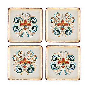 UPware 16-Piece Melamine Dinnerware Set, Includes Dinner Plates, Salad Plates, Dessert Plates, Bowls, Service for 4. (Tuscany)