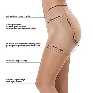 MANZI Control Top Pantyhose Sheer Skin Colored Tights for Women Tummy Control Stockings with Moderate Support Panty 40 Denier Run Resistant Quality Nylons(2 Natural Nude,XL)