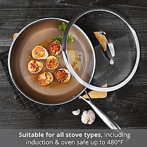 MasterPRO - Giro Collection - 12” Fry Pan with Lid - Tri Ply Stainless Steel Aluminum Core Cookware with Multi-Layer Nonstick Coating - 12” Fry Pan - Metal Utensil Safe