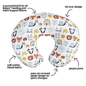Boppy Nursing Pillow Cover Colorful Animals and Rainbows Cotton Blend Fabric Fits Boppy Bare Naked Original and Luxe Breastfeeding Pillow Awake Time Only