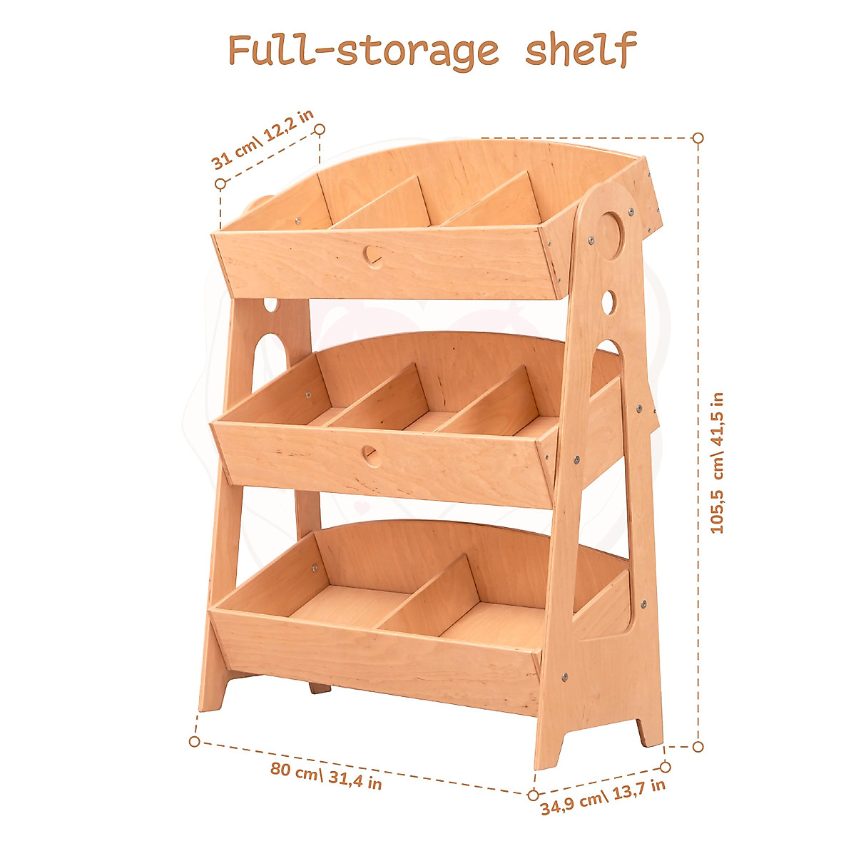 Woodandhearts Full Storage 3 Tier Montessori Shelf, Handmade Furniture Toy Storage, Playroom Decor Nursery Shelves, Kids Room