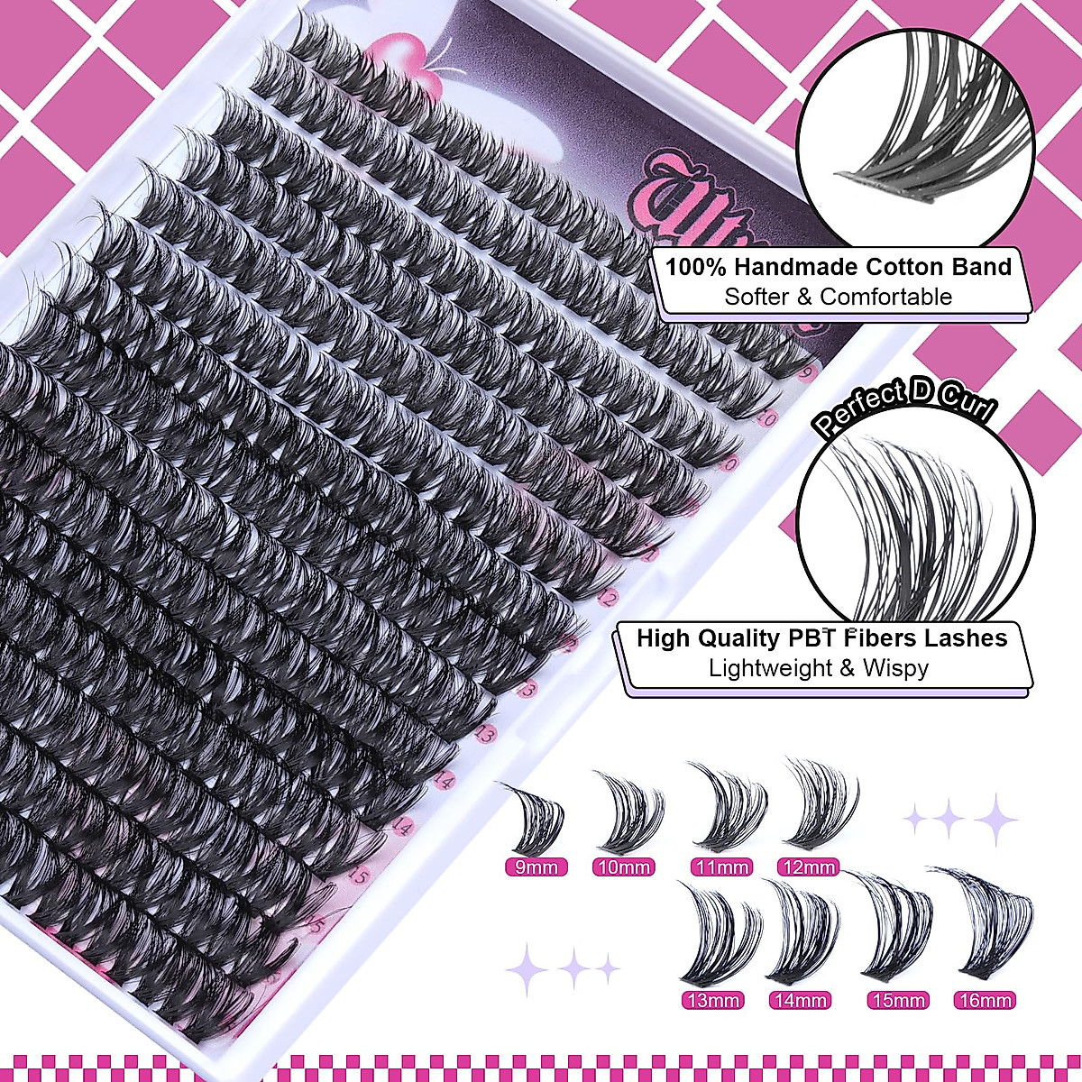 Lash Extension Kit 300PCS Lash Clusters Kit 50D Individual Lashes 9-16MM Cluster Eyelash Extensions Kit D Curl Eyelash Extension Kit with Bond and Seal and Lash Remover by wtvane (Kit-50D-9-16MIX)