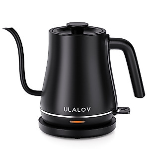 Ulalov Electric Gooseneck Kettle Ultra Fast Boiling Hot Water Kettle 100% Stainless Steel for Pour-over Coffee & Tea, Leak-Proof Design, Auto Shutoff Anti-dry Protection, 1200W-0.8L, Matte Black