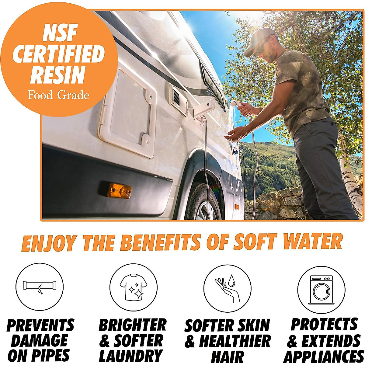 NPGLOBAL RV Water Softener Portable - 16,000 Grain, 3/4" GHT Fittings, Convenient Water Softener for RVs, Trailers, Boats, Mobile Car Washing, Pressure Washing