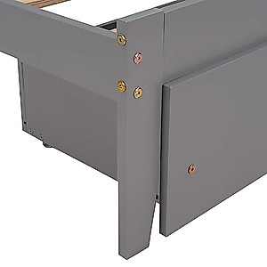 Queen Size Solid Wood Platform Bed Frame with Storage Drawers and Classic Headboard, Wood Slats Support, Under Bed Storage for Boys Girls Teens Adults,Space Saving, No Box Spring Needed (Gray)