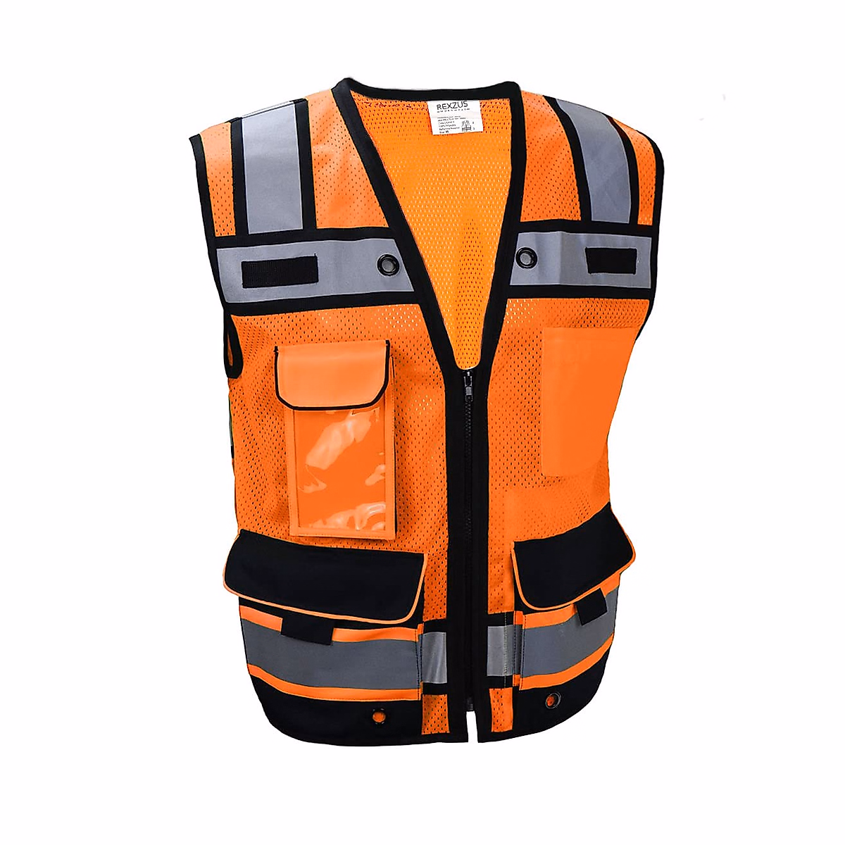 REXZUS (B Engineer Safety Vest, High Visibility Reflective Safety, Vest Mesh with Zipper and pockets (Orange, Large)