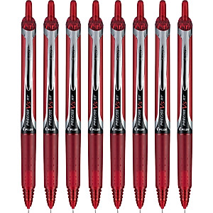 Pilot, Precise V5 RT Refillable & Retractable Rolling Ball Pens, Extra Fine Point 0.5 mm, Red, Pack of 8