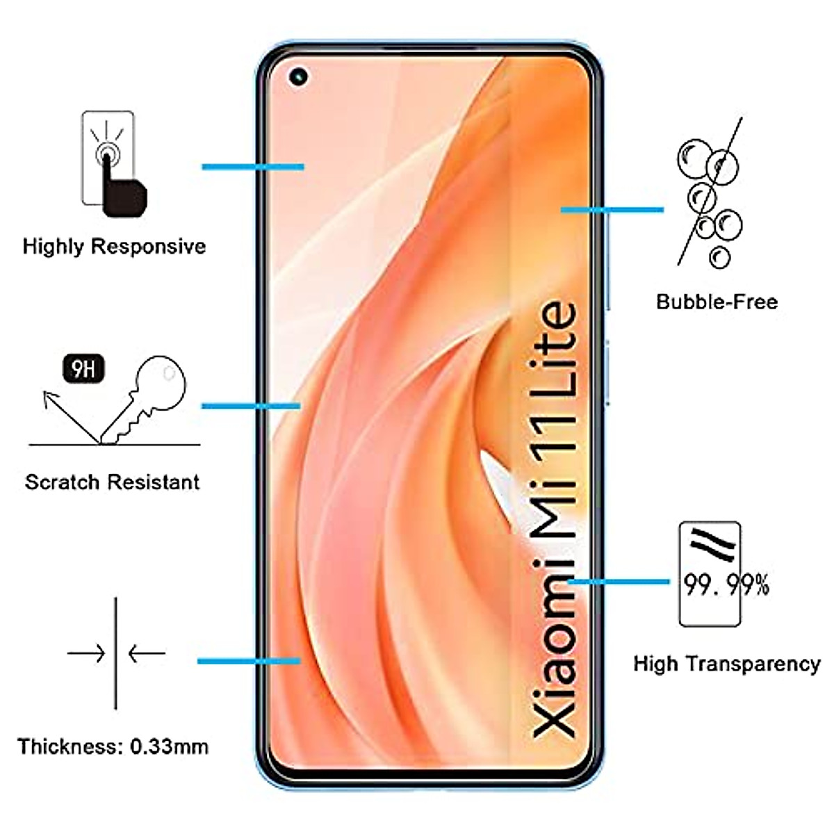 NEW'C 3 Pack Designed for Xiaomi Mi 11 Lite/Mi 11 Lite 5G Screen Protector Tempered Glass, Case Friendly Anti Scratch Bubble Free Ultra Resistant