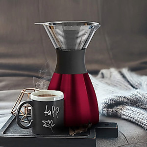asobu Insulated Pour Over Coffee Maker (32 oz.) Double-Wall Vacuum, Stainless-Steel Filter and Take on the Go Carafe (Burgundy)