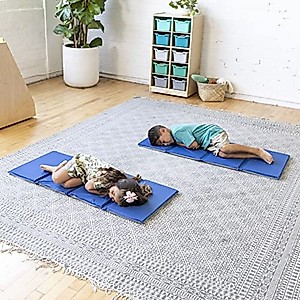 ECR4Kids Everyday Folding Rest Mat, 4-Section, 1in, Classroom Furniture, Blue/Grey