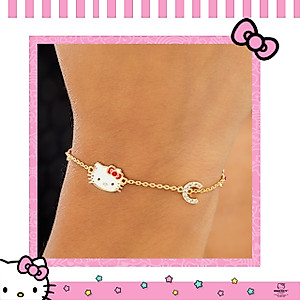 Hello Kitty Sanrio Womens Initial Bracelet 6.5" + 1"- Official License 18k Flash Plated Cubic Zirconia Letter C Bracelet