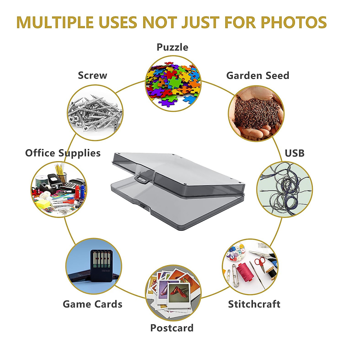 IDekooror Photo Storage Box 5" x 7", 18 Inner Extra Large Photo Case Photo Organizer Acid-Free Photo Boxes Storage, Plastic Craft Storage Box with Handle for Pictures Stickers Stamps Seeds(Black)