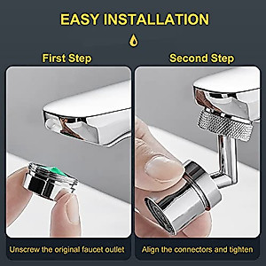 Universal Splash Filter Faucet,720 Rotating Anti-Splash Faucet Extender with 2 Faucet Adapter, Faucet Aerator Sprayer for Kitchen Sink Bathroom (0.86/0.94)