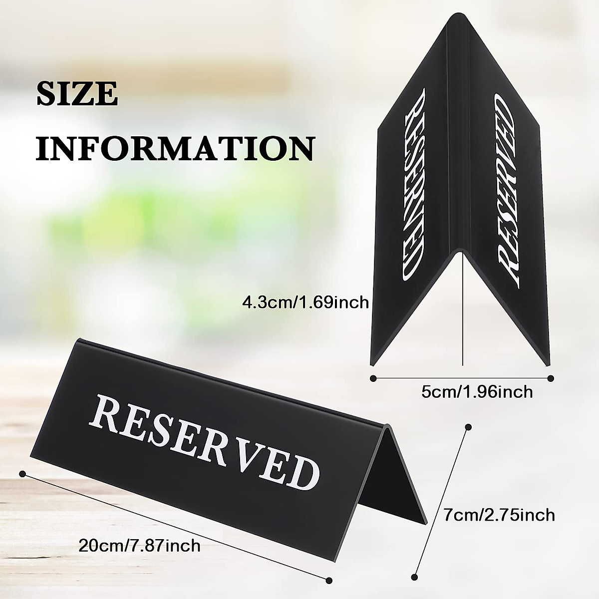6 Pieces Plastic Reserved Table Sign Table Tent Wedding Guest Reservation Seat Sign for Restaurant Wedding Chairs(7.9 x 2.7 Inches,White Words Black Background)