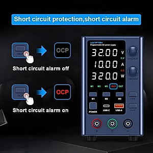 1PCS Adjustable DC Power Supply with 4-Digit LED Display; 5V/3.6A USB/Tape-C Fast Charging with 3-Group Memory for Encoder(EPS3205)