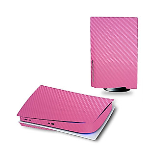 HAO Carbon Fibre Skin for PS5 Console and 2 Controllers Sticker Same Decal, Durable, Scratch Resistant, Bubble-Free Cover Compatible with Playstation 5 (Pink,Playstation 5)
