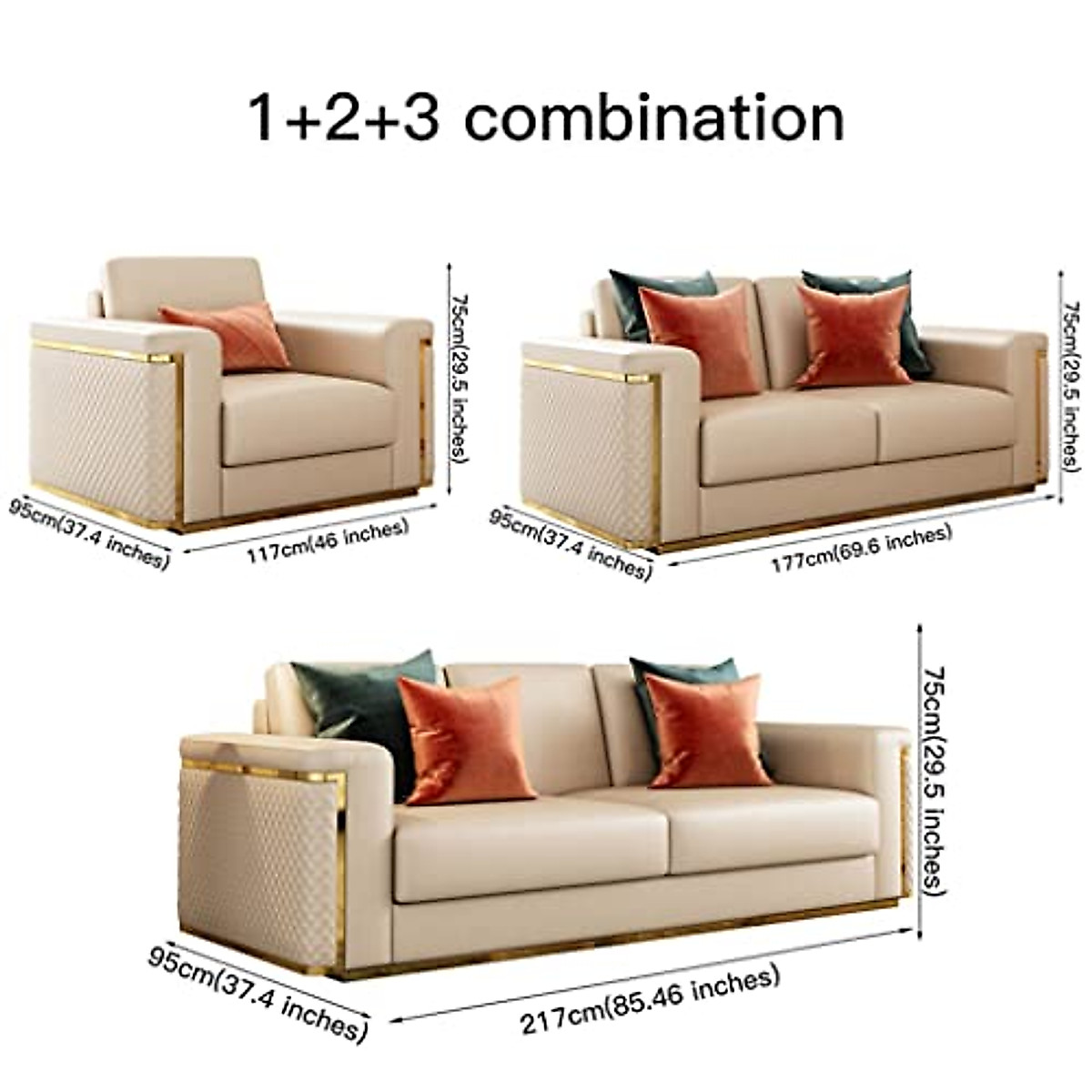 BHVXW Living Room 3 Seat Lounge Sofa Mid-Century Sofa Modular Furniture First Floor Upholstered Leather Sofa