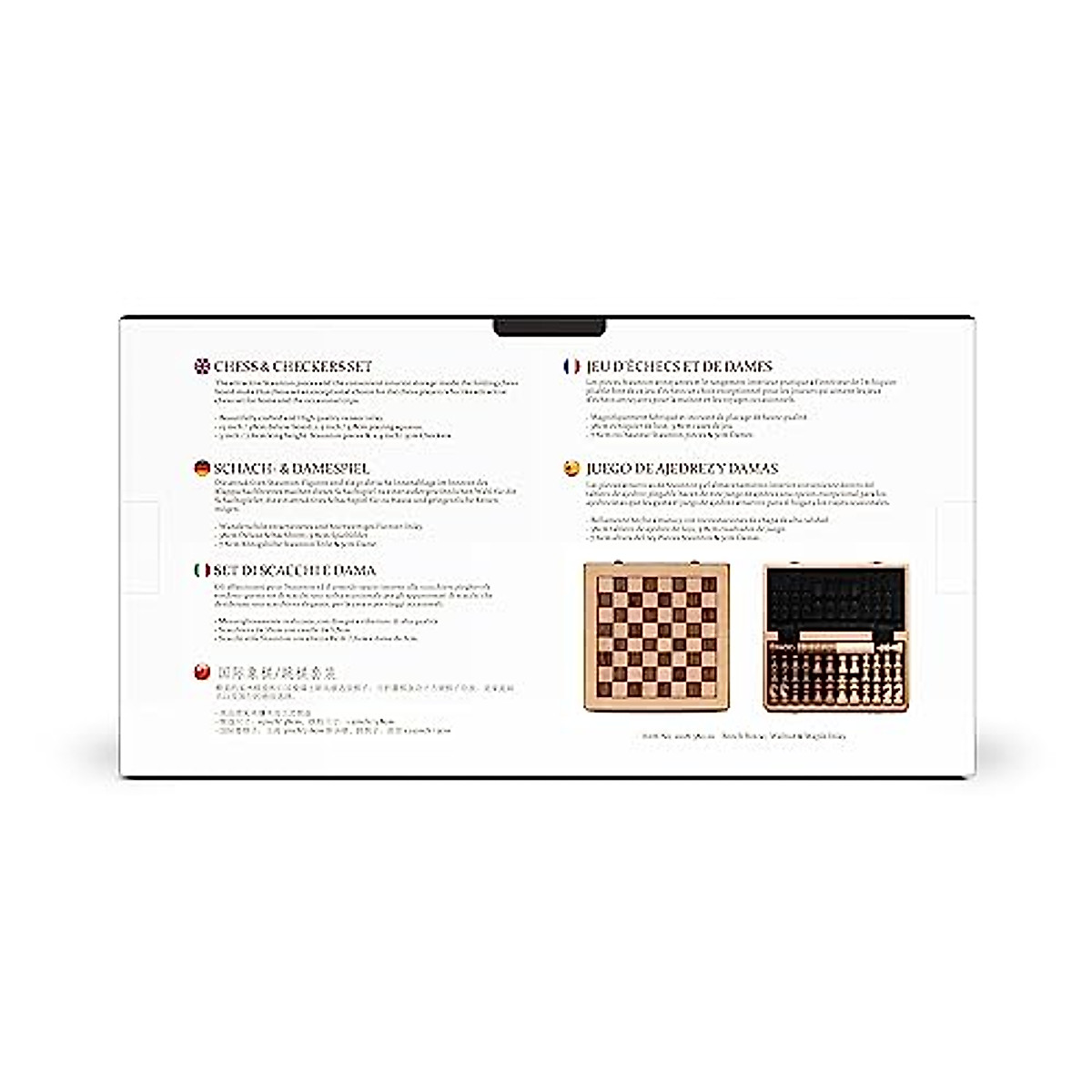 A&A 15 inch Wooden Folding Chess & Checkers Set w/ 3 inch King Height Staunton Chess Pieces / 2 Extra Queens - Beech Box w/Maple & Walnut Inlay