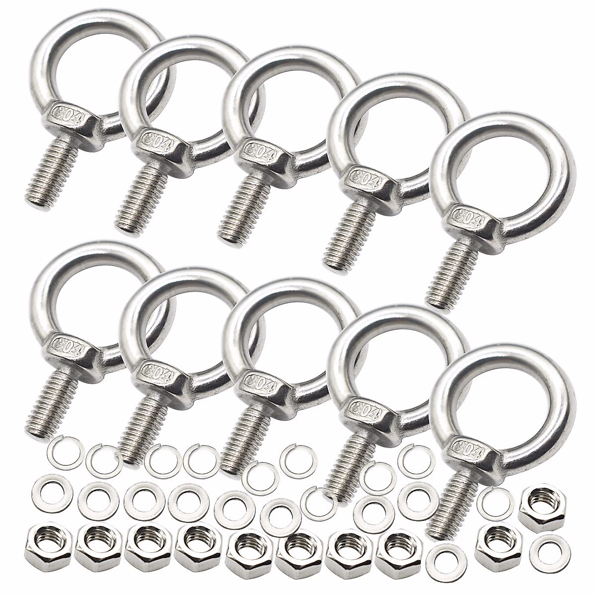 Floyutin Stainless M6 Eyebolt 0.55"(14mm) Long Male Ring Threaded Screw Lifting Shoulder Eye Bolts with Nuts Washers,10 PCS