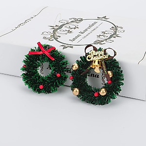 10 Pieces Mini Artificial Christmas Wreaths Ornaments, Dollhouse Miniature Christmas Wreath Doll House Mini Xmas Wreath for Dollhouse Door Windows Christmas Tree Decoration (2 Styles)