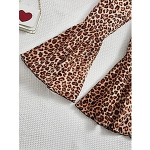 WDIRARA Girl's 2 Piece Outfit Floral Print Graphic Short Sleeve Tee Figure Graphic and Bell Bottom Flare Leg Pants Set Multicolor 10Y