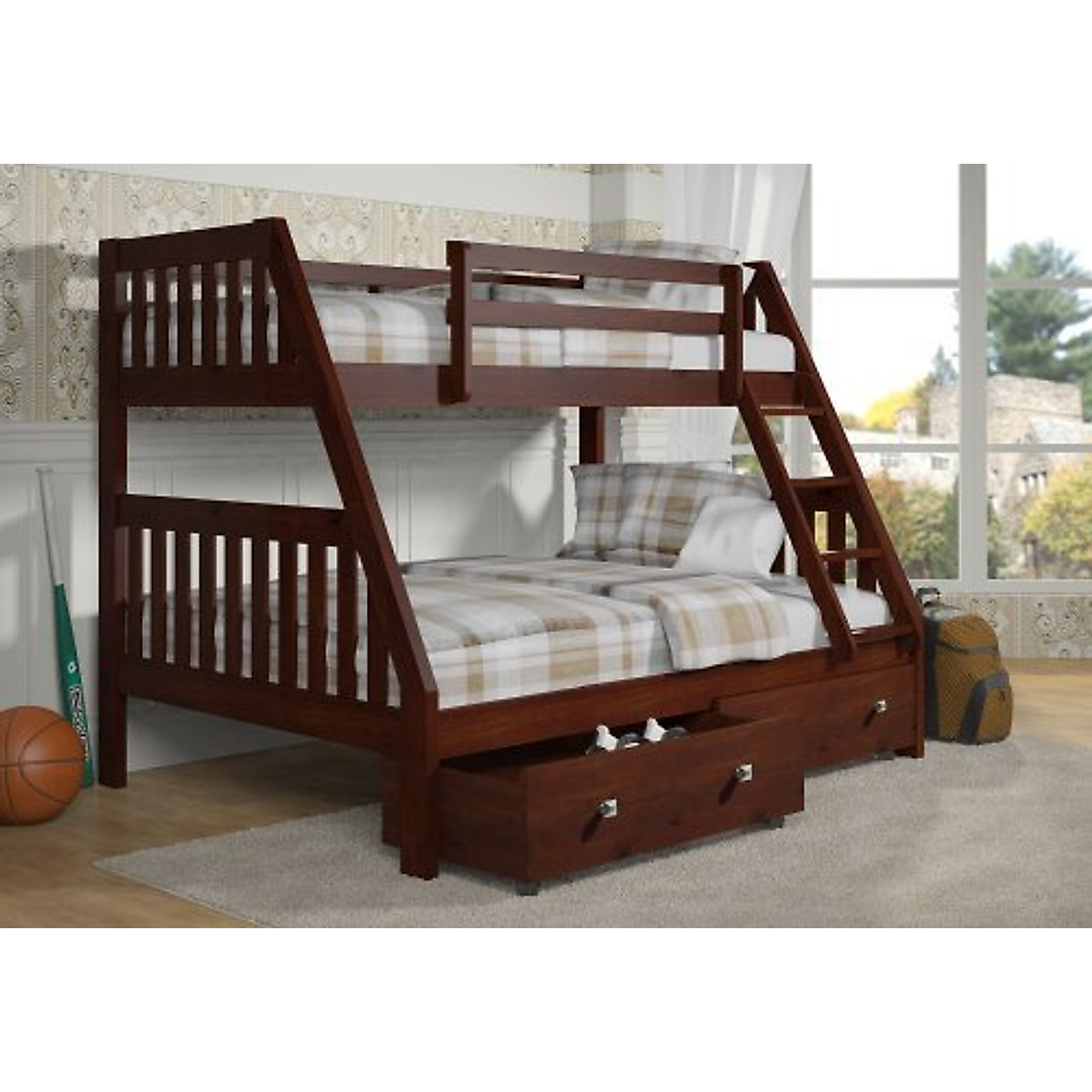 DONCO Bunk Bed Twin Over Full Mission Style-Dark Cappuccino Finish-Includes Drawers!!!