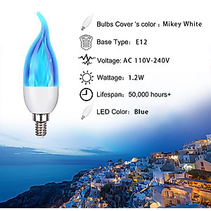 OHLGT E12 Flame Bulbs 2 Pack, 3 Mode LED Candelabra 2.0 Watt Warm White Chandelier Candle Light Bulbs, Flame Tip for Christmas Party Decorations-Blue