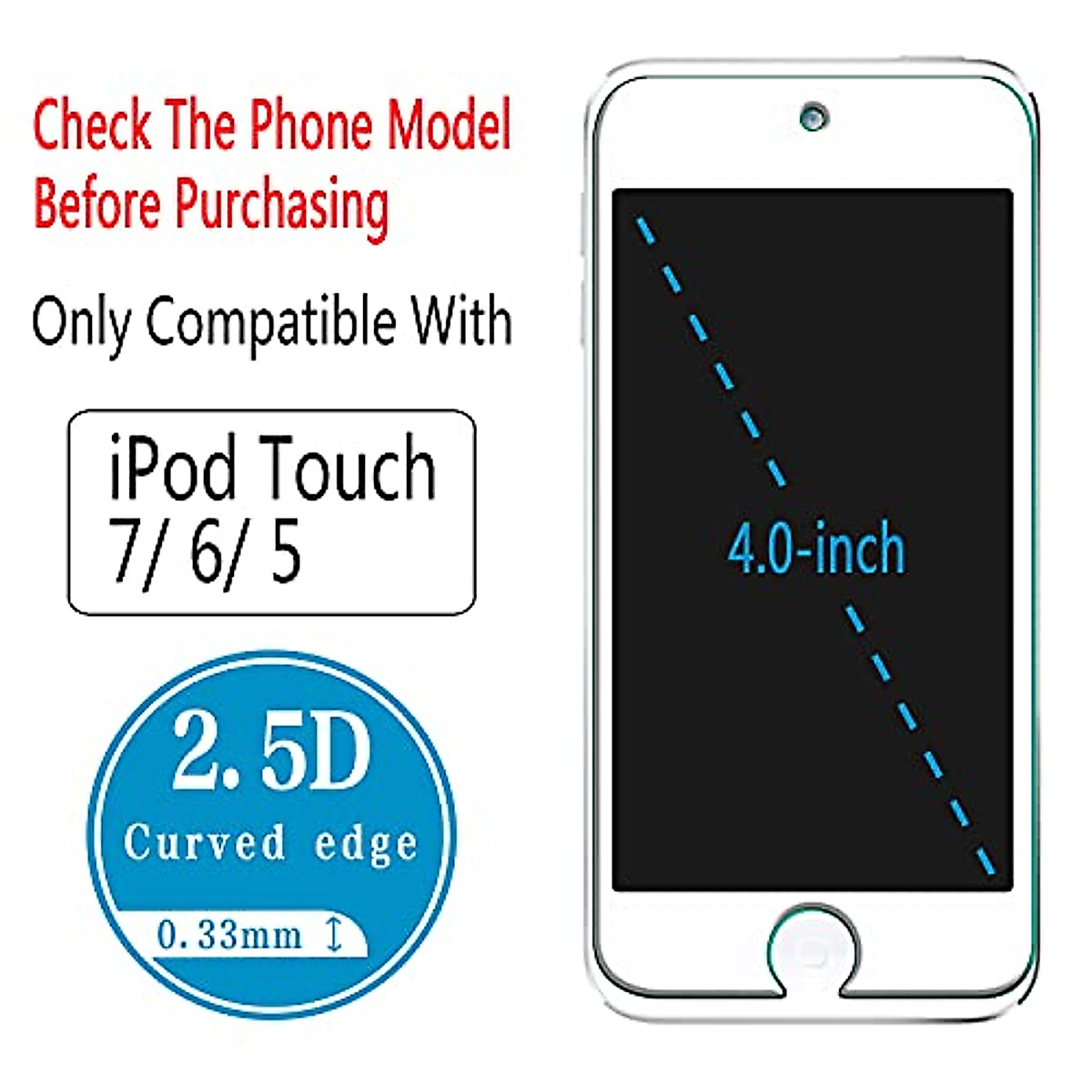 HPTech 2-Pack Tempered Glass For Apple New iPod Touch 7th Gen (2019), 6th Gen, 5th Gen (2015) Screen Protector, Easy to Install, Bubble Free, 9H Hardness